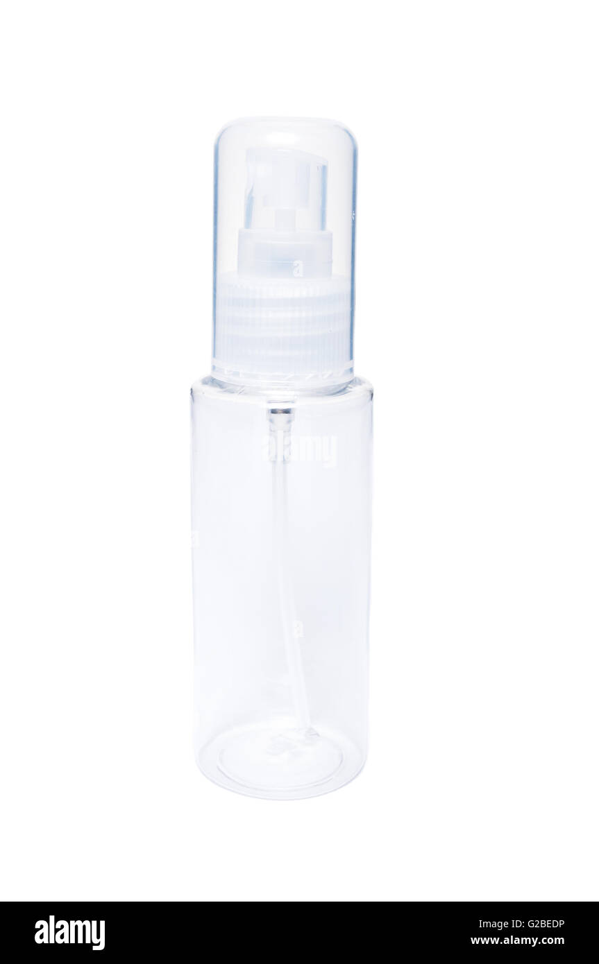 Small size new transparent plastic spray tube isolated on white ...