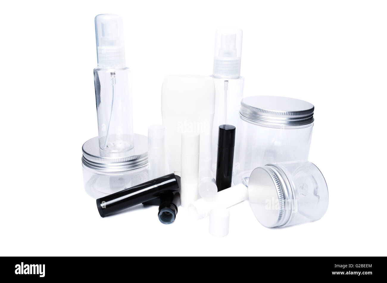 Plastic empty new recipients for cosmetics isolated on white background ...