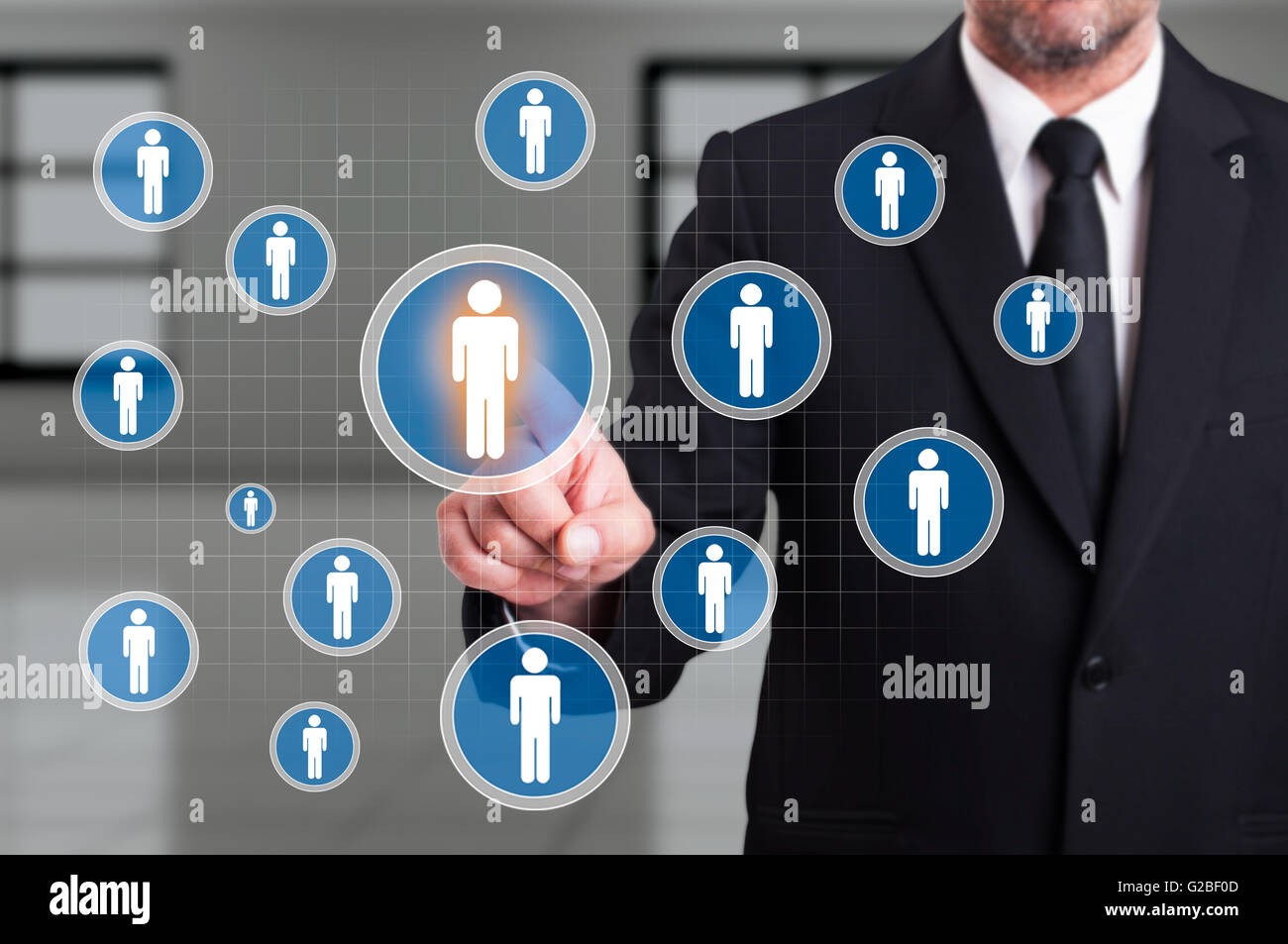 Job search or career opportunities concept with business man touching ...