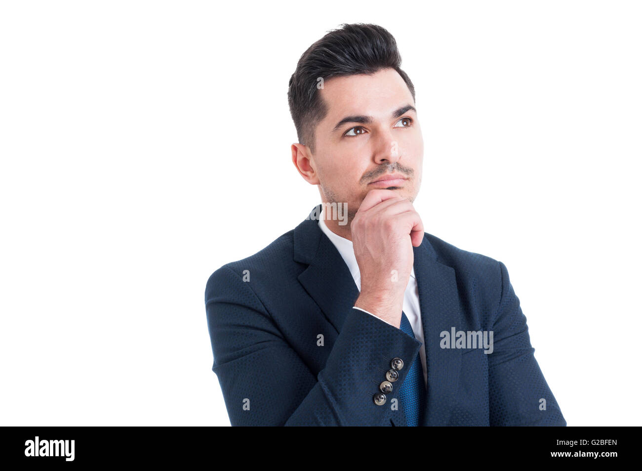 Visionary sales manager thinking and looking up to the future isolated ...