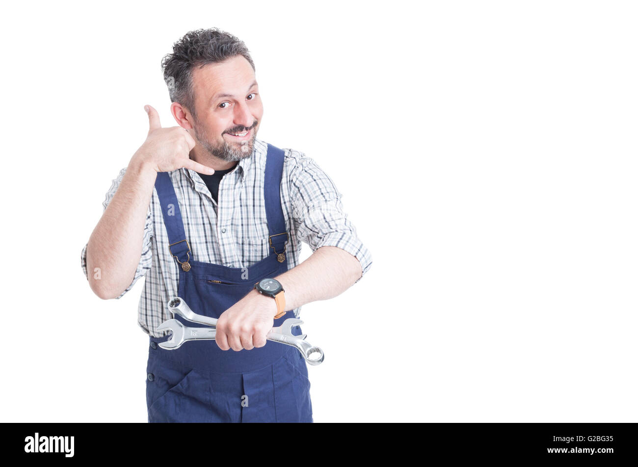 Man making phone gesture hand Cut Out Stock Images & Pictures - Alamy