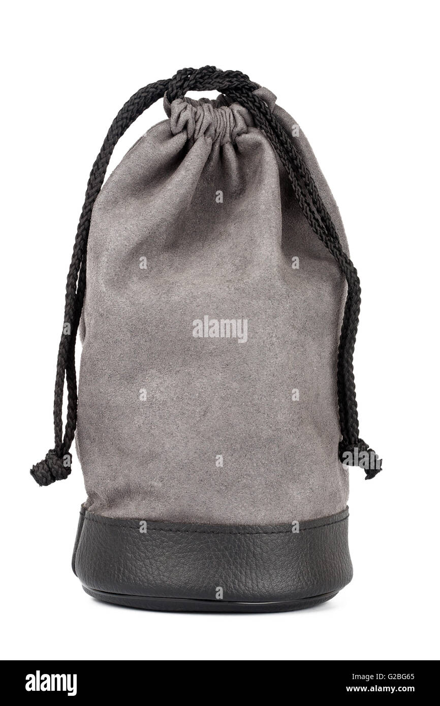 Gray suede pouch isolated on white background Stock Photo - Alamy