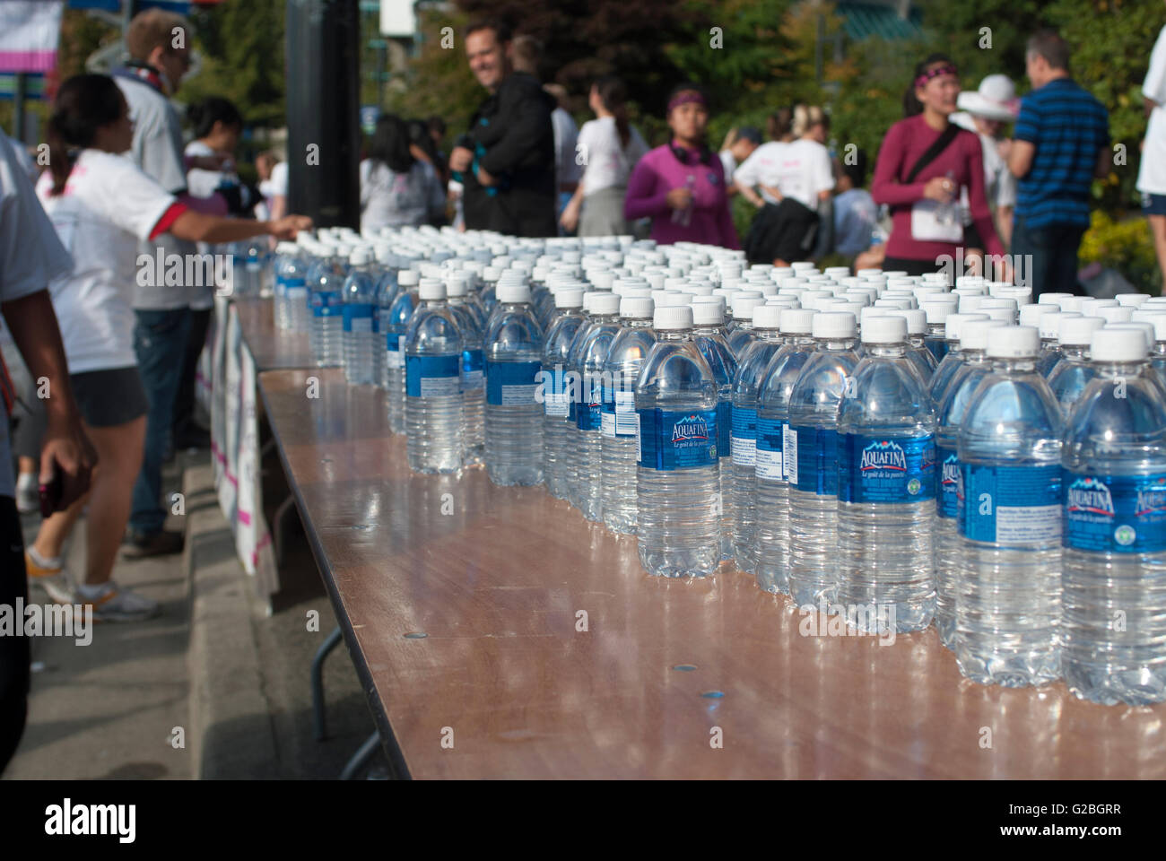 Bottles of water on a table during a sporting event, Vancouver Stock ...