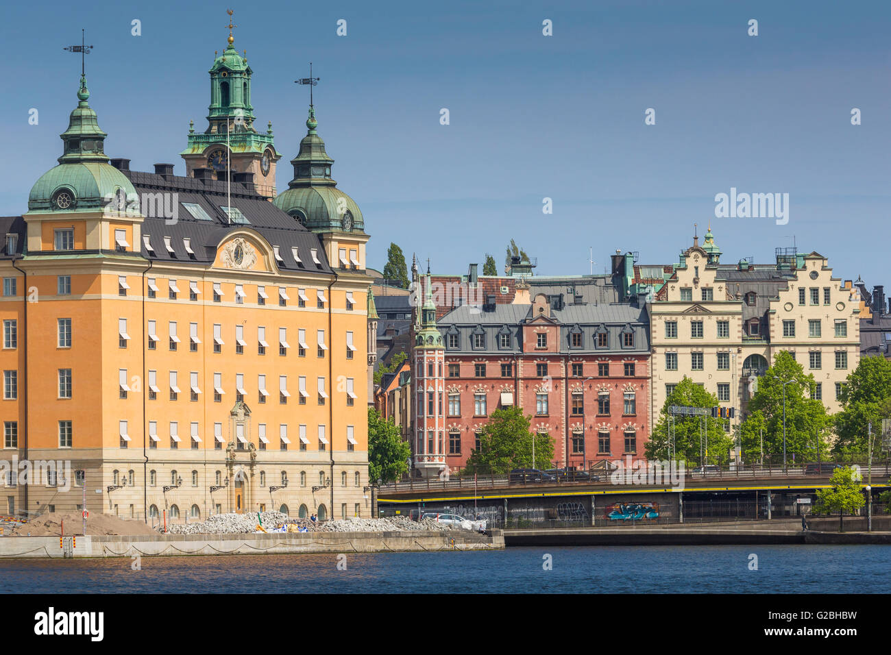 Scenic panorama of the Old Town (Gamla Stan) pier architecture in ...