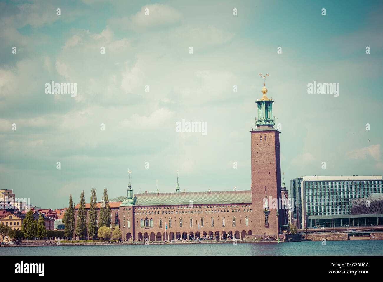Scenic summer view of the City Hall castle in the Old Town (Gamla Stan ...