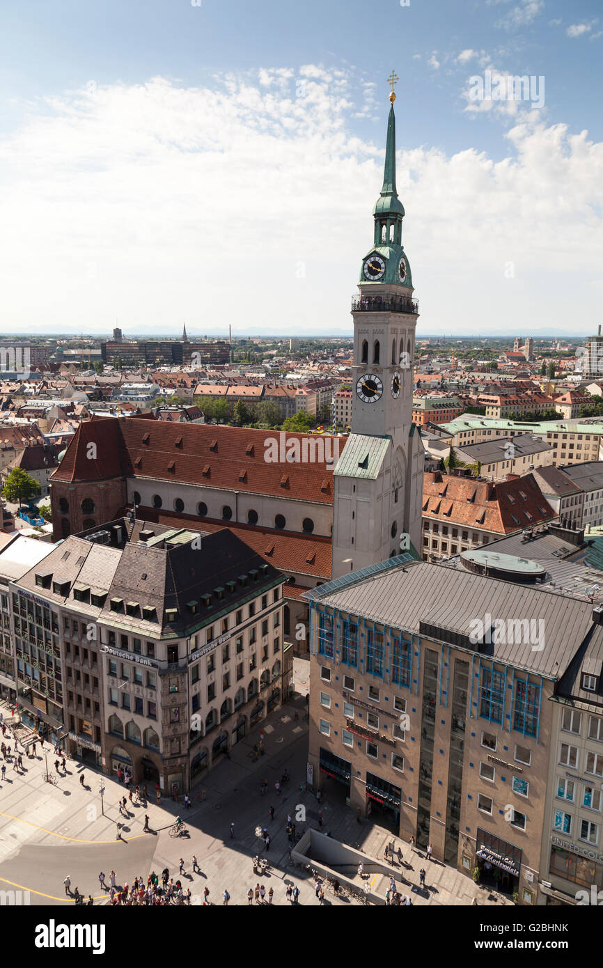 View of Marienplatz square and the church of St. Peter, Munich, Upper ...