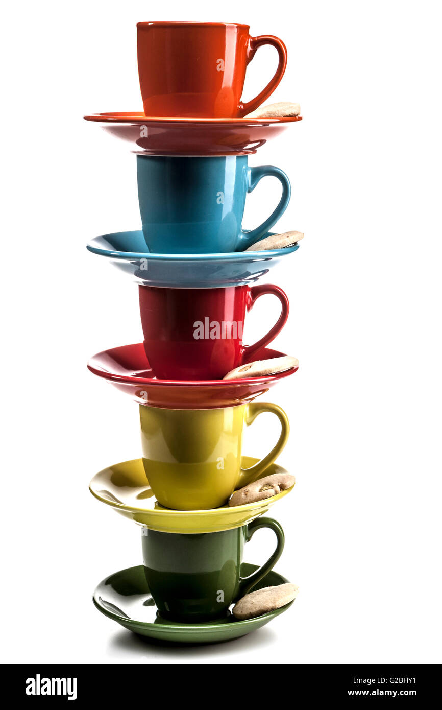 Tower of cups isolated on white background Stock Photo - Alamy