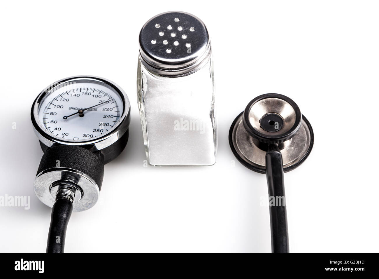 Madical instrument and salt isolated on white background with shadow ...