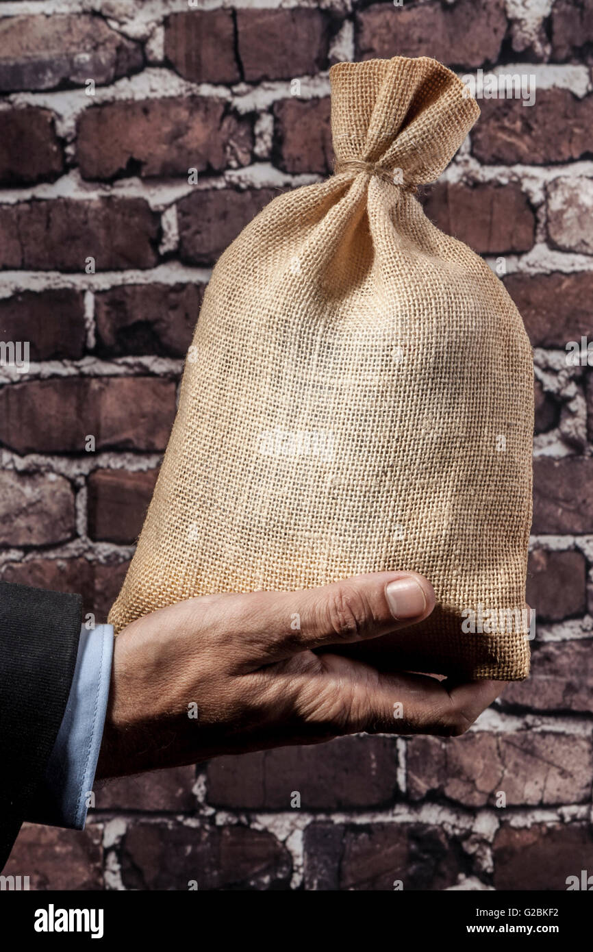 Hand holding a big sack of money Stock Photo - Alamy