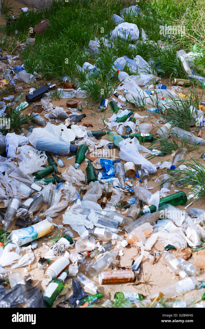 Unauthorized garbage landfill in the grassland Stock Photo - Alamy