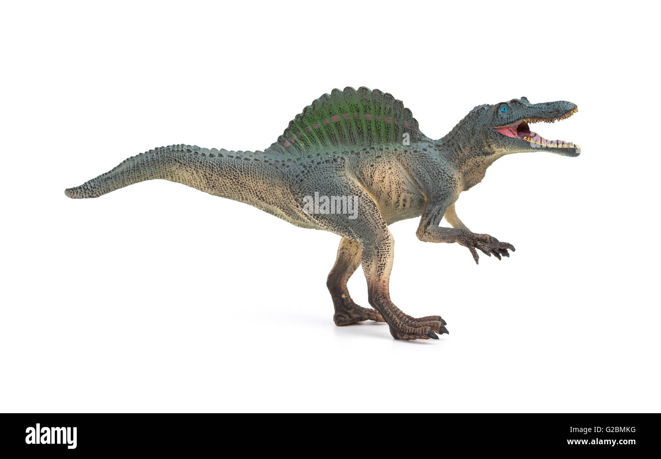 side view grey spinosaurus toy on a white background Stock Photo - Alamy