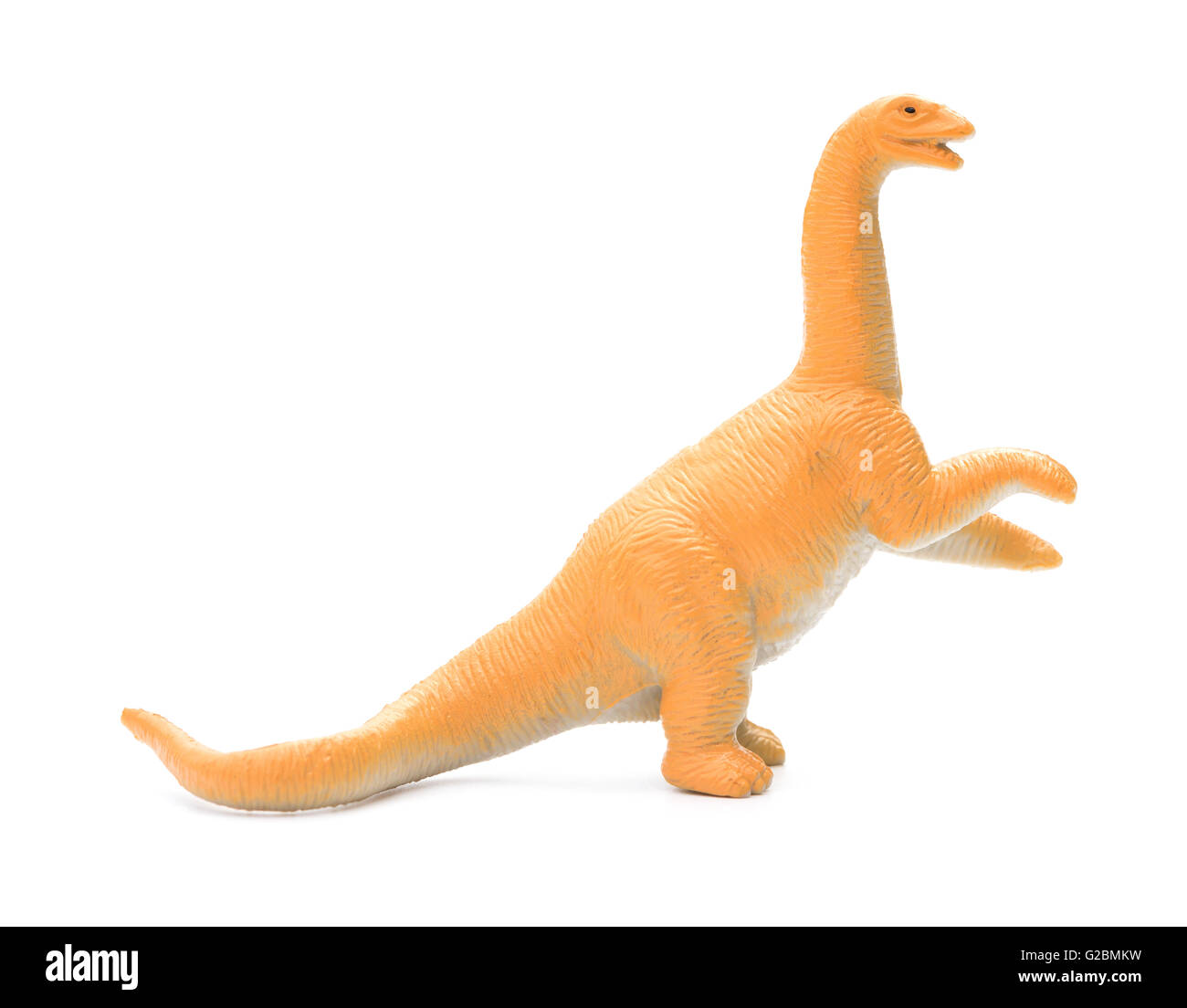 side view orange diplodocus toy on a white background Stock Photo - Alamy