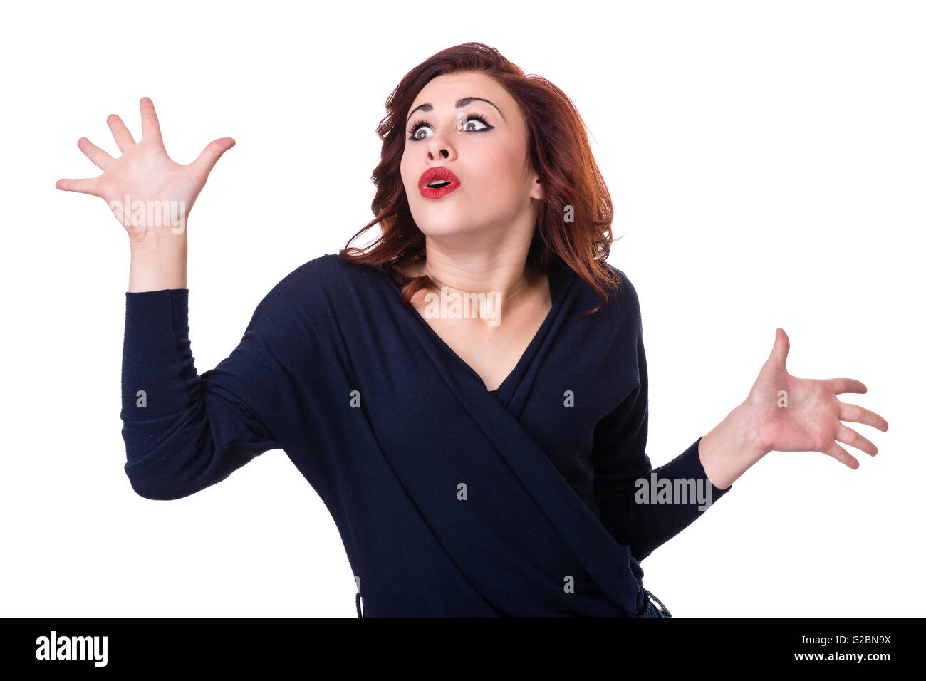 Closeup portrait of surprised young lady isolated on white Stock Photo ...