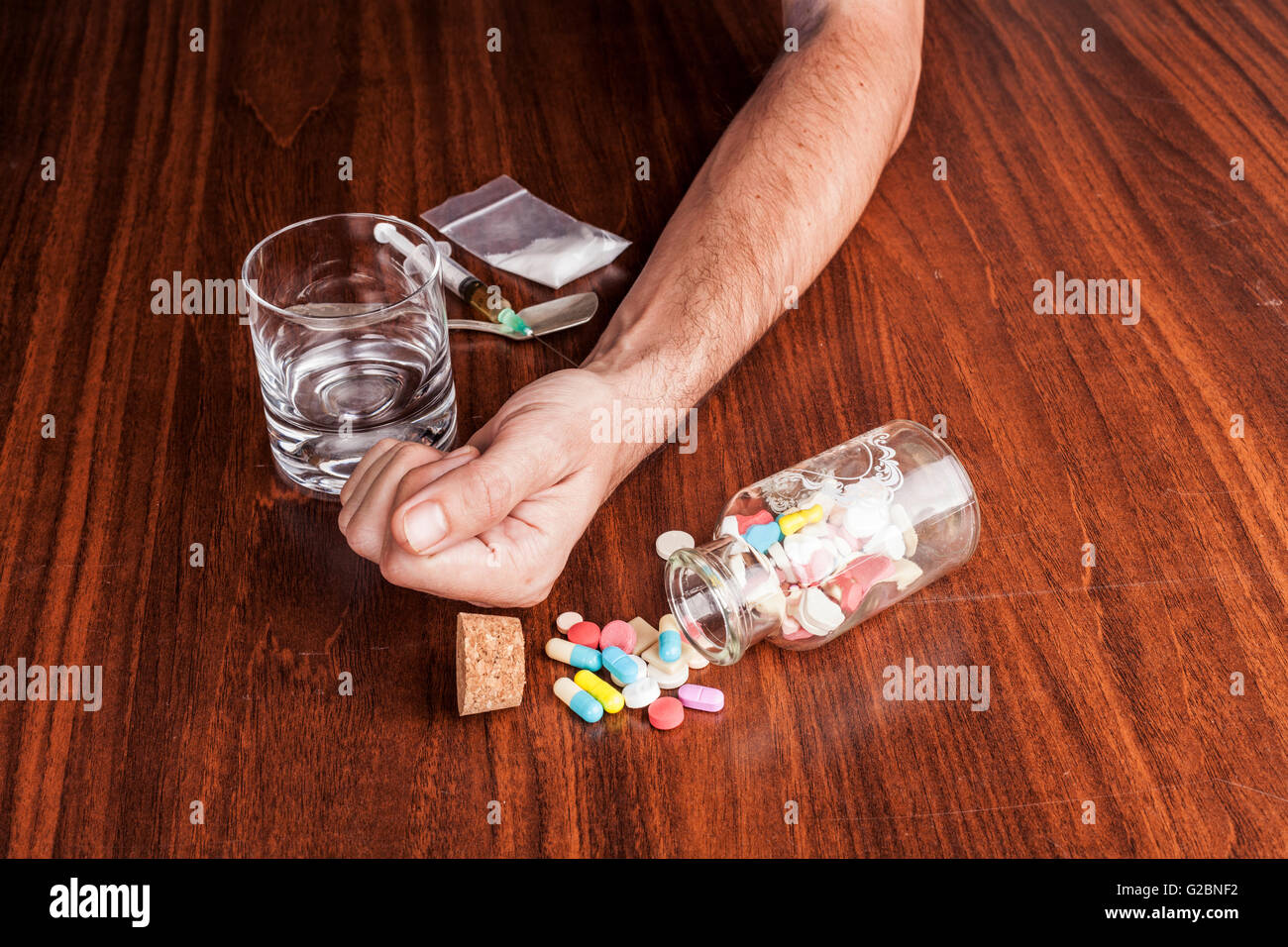 Alcohol with drugs on table hi-res stock photography and images - Alamy