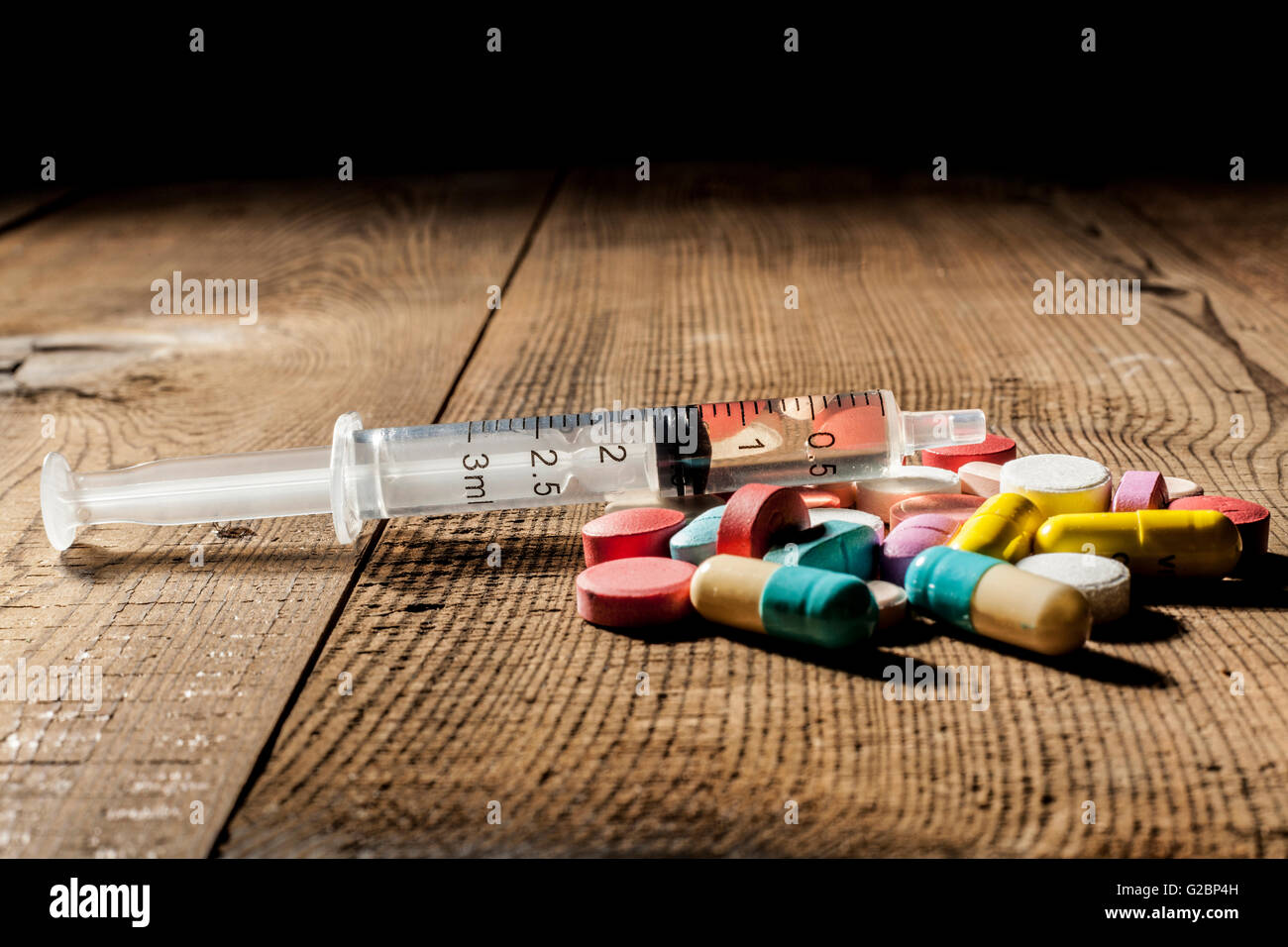 Alcohol with drugs on table hi-res stock photography and images - Alamy