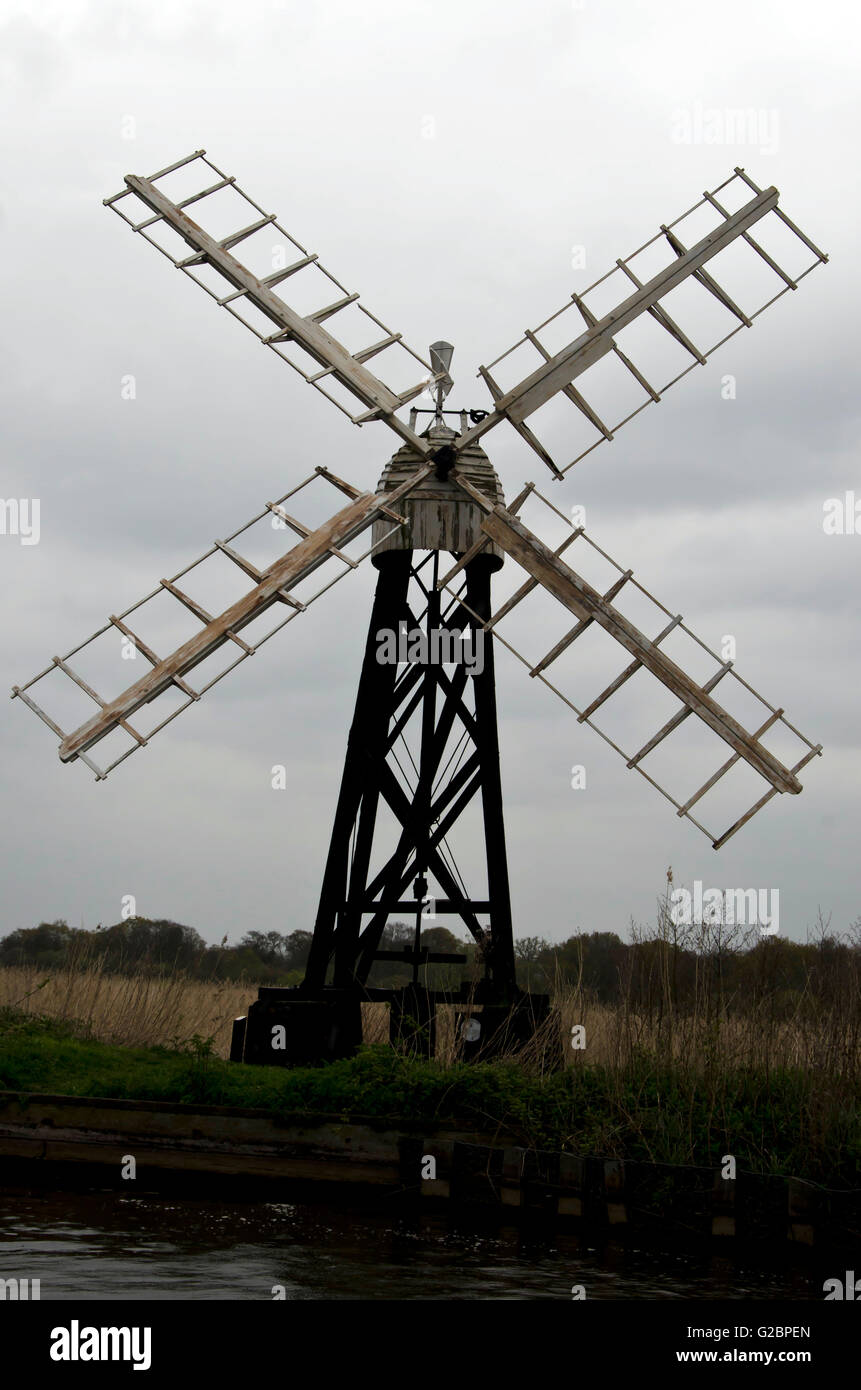 Small wind drainage mill by the River Ant on the Norfolk Broads in the ...