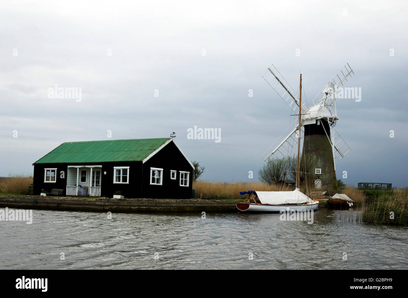 Wind drainage mill near Potter Heigham on the Norfolk Broads in the ...