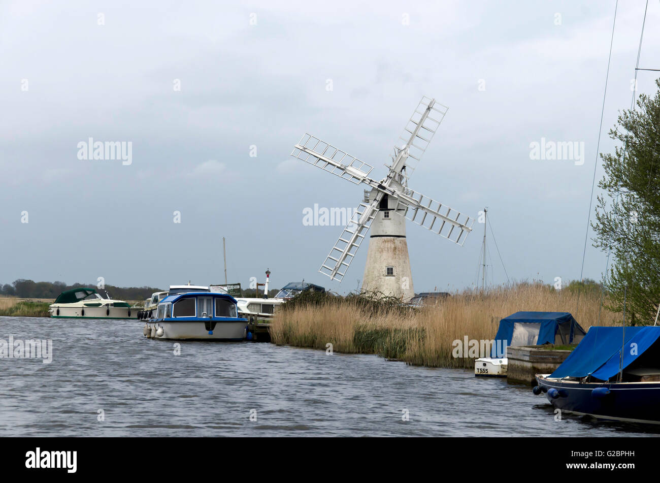 Wind drainage mill at Thurne Dyke on the Norfolk Broads in the East ...