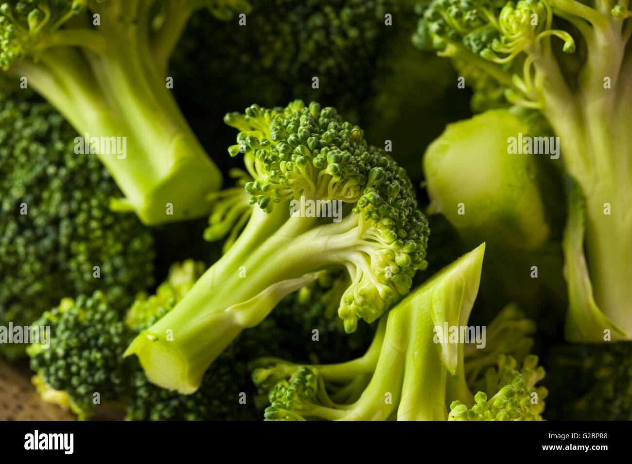 Healthy Green Organic Raw Broccoli Florets Ready for Cooking Stock ...
