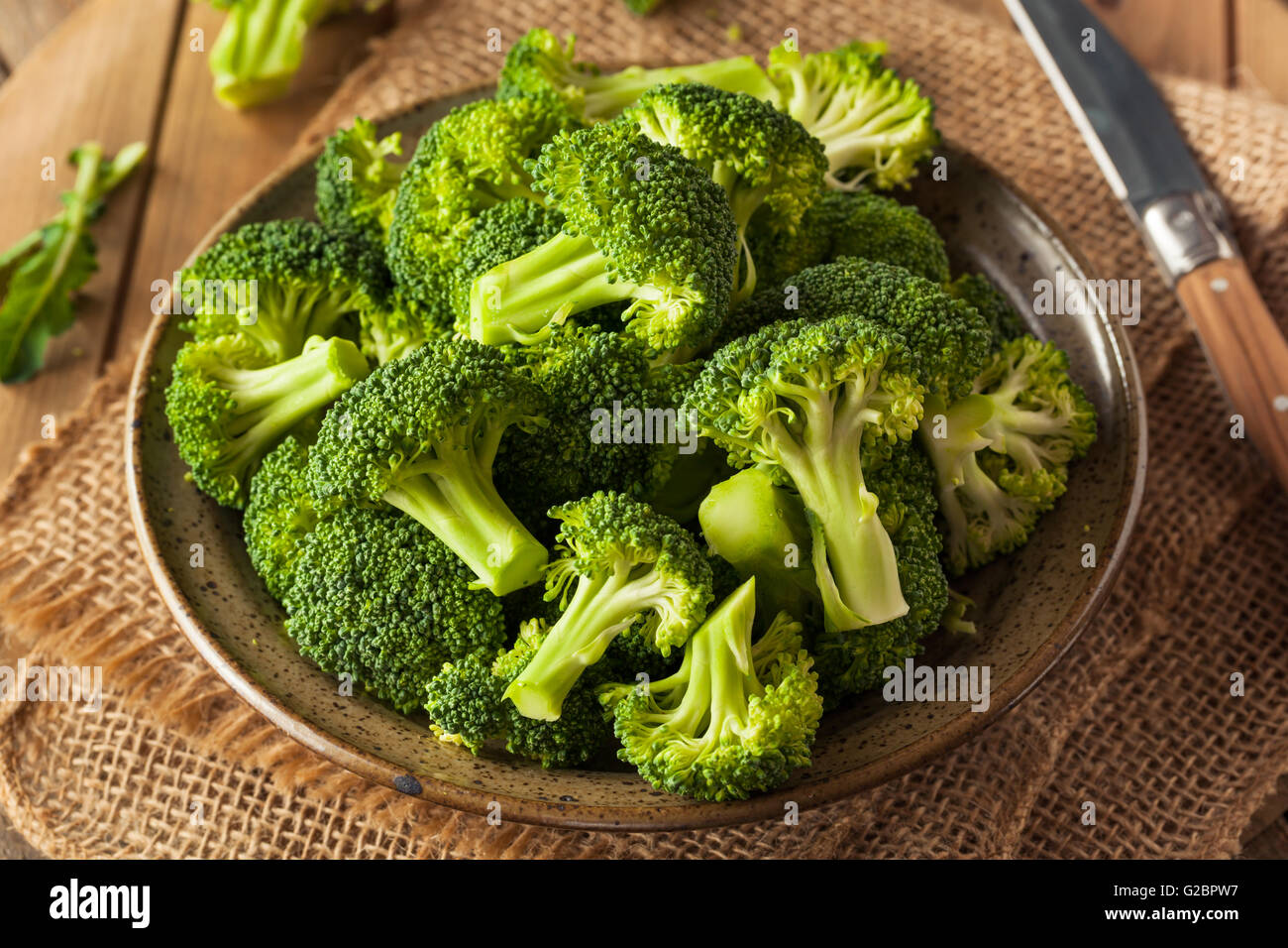 Healthy Green Organic Raw Broccoli Florets Ready for Cooking Stock ...