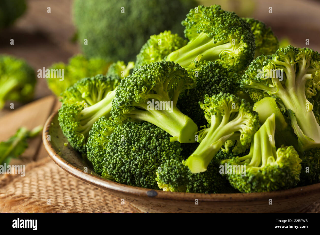 Healthy Green Organic Raw Broccoli Florets Ready for Cooking Stock ...