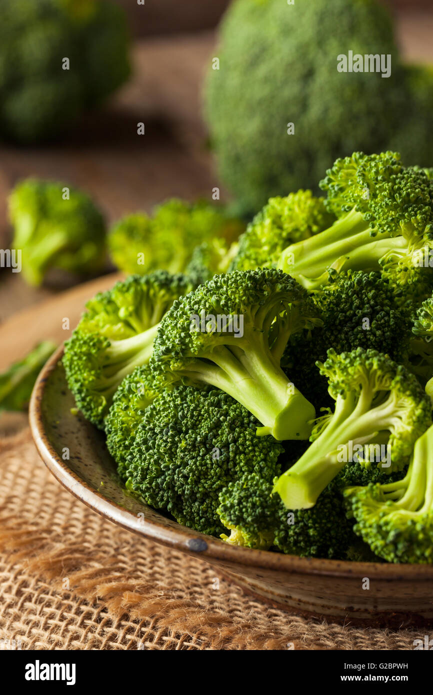 Healthy Green Organic Raw Broccoli Florets Ready for Cooking Stock ...