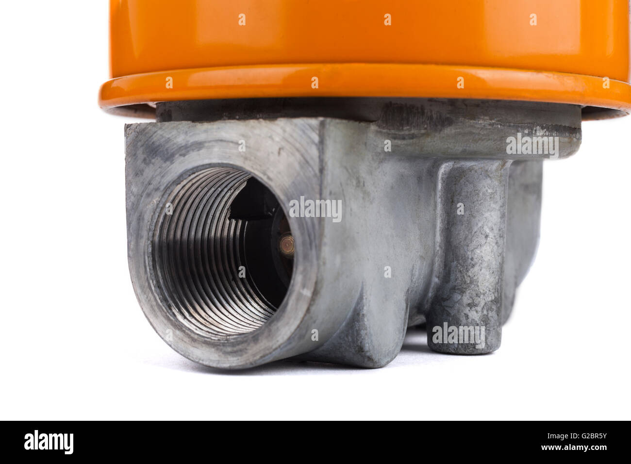 Orange color hydraulik oil filter closeup isolated on white Stock Photo ...