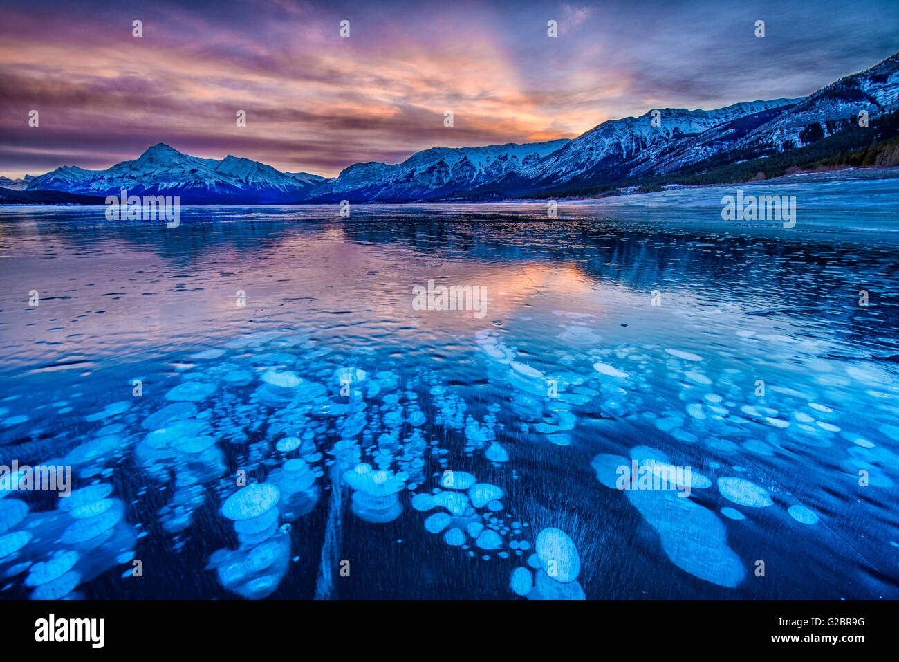Sunset at the Lake of Ice Bubble Stock Photo - Alamy