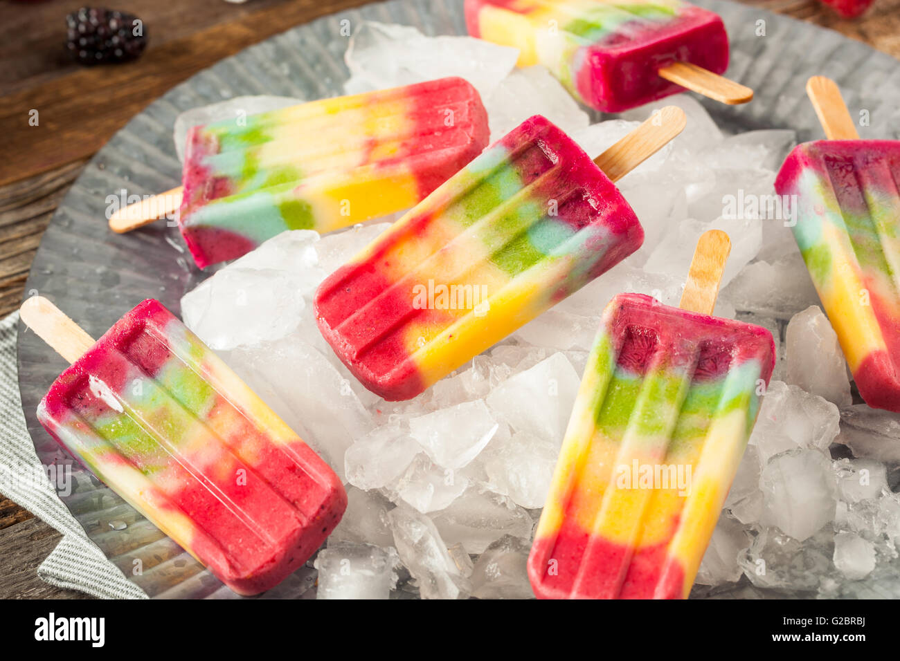 Healthy Homemade Rainbow Popsicles with Assorted Fruits Stock Photo - Alamy