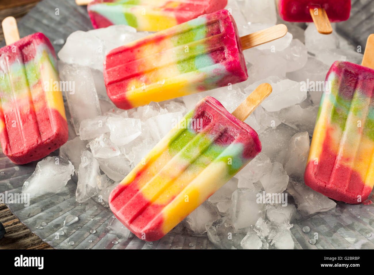 Healthy Homemade Rainbow Popsicles with Assorted Fruits Stock Photo - Alamy