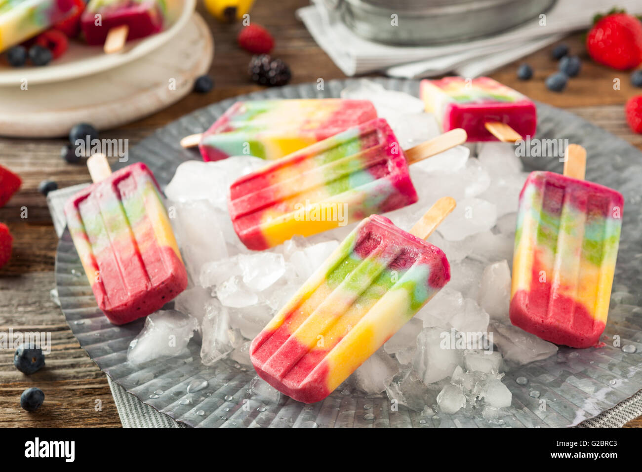 Healthy Homemade Rainbow Popsicles with Assorted Fruits Stock Photo - Alamy