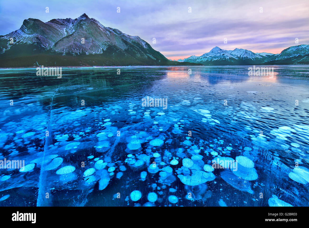 Sunset at the Lake of Ice Bubble Stock Photo - Alamy