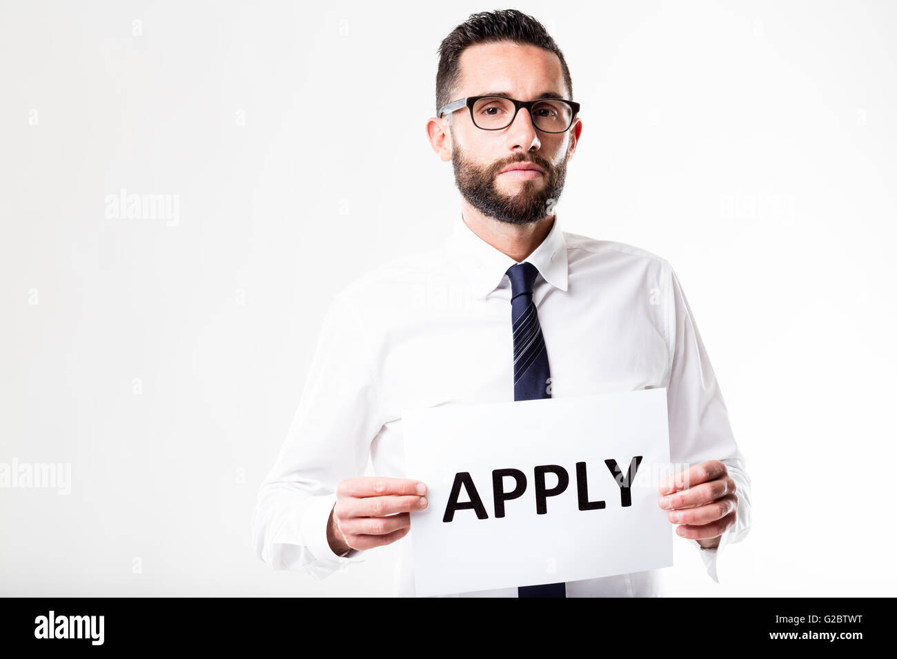 man asking you to apply for something using a sign Stock Photo - Alamy
