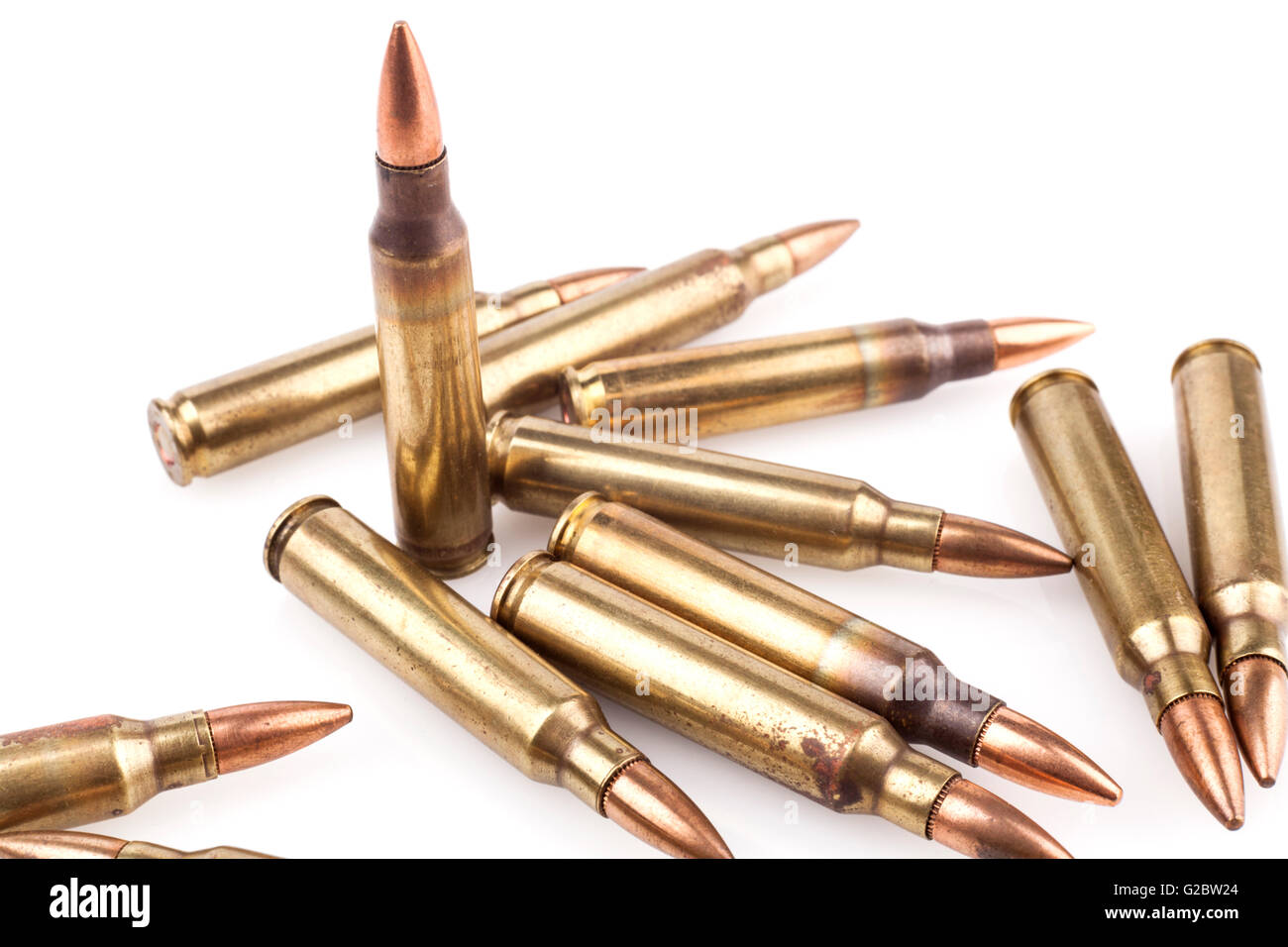 Isolated Bullets On White Background With Reflection Stock Photo - Alamy