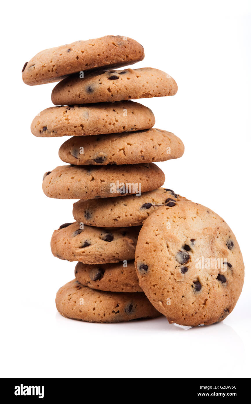 Tower of chocolate chip cookies isolated on white Stock Photo - Alamy