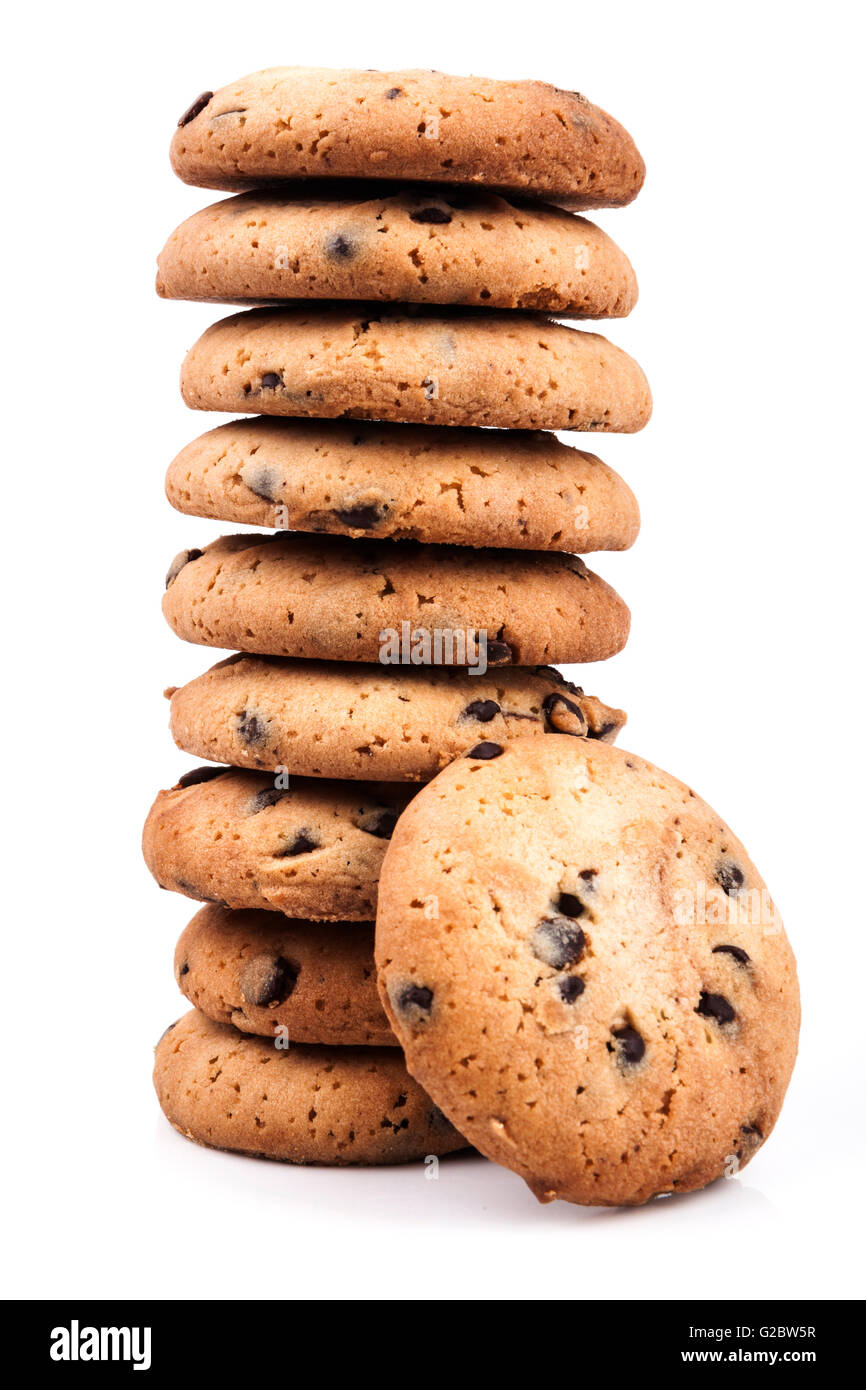 Tower of chocolate chip cookies isolated on white Stock Photo - Alamy