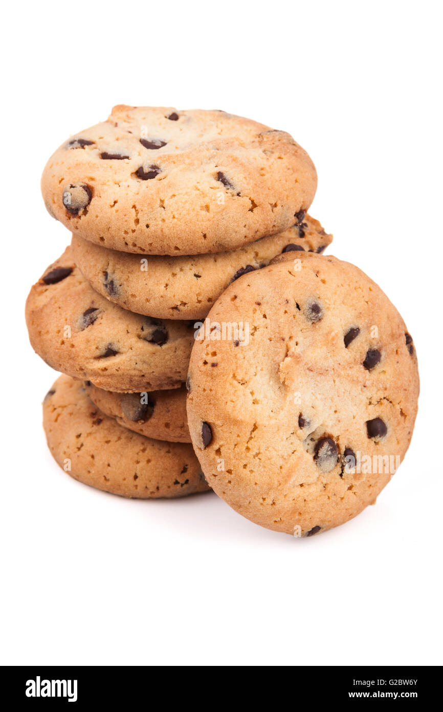 Six chocolate chip cookies isolated on white Stock Photo - Alamy