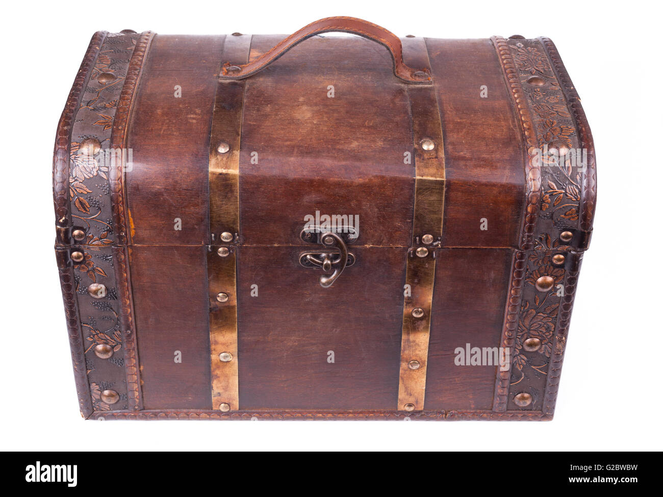 Old wood chest closed isolated on white background Stock Photo - Alamy
