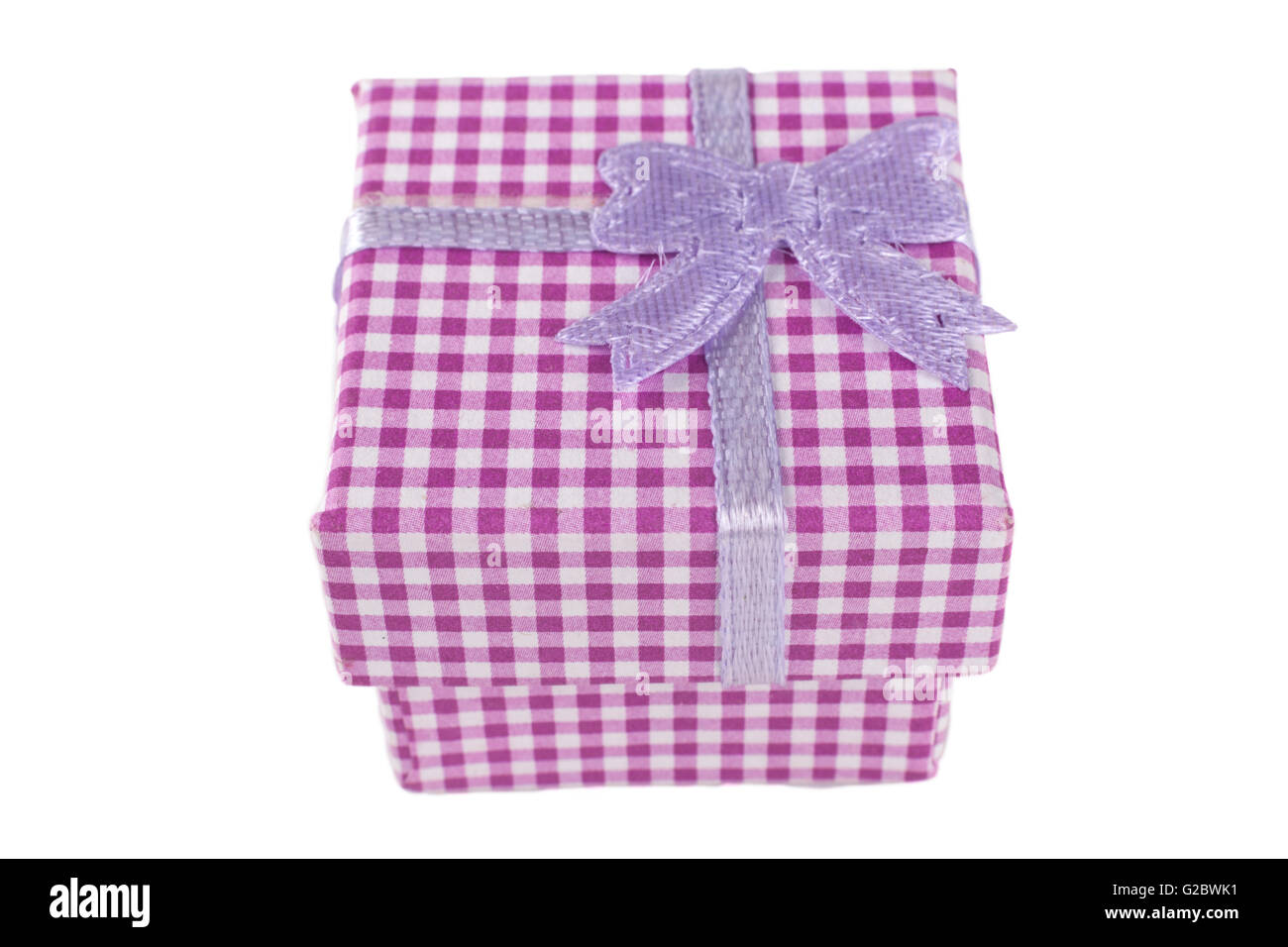 Pink jewelry ring cardboard box with pattern and ribbon isolated on ...