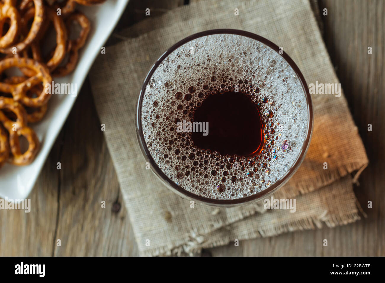 Beer glass top view selective focus Stock Photo - Alamy