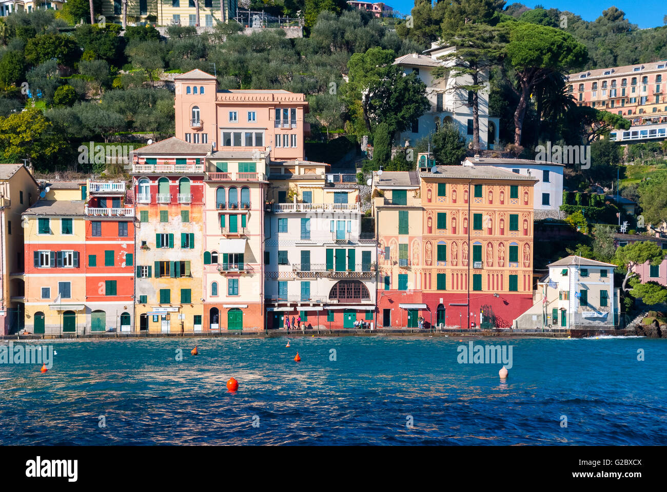 Colored houses in the promenade of Portofino Stock Photo - Alamy