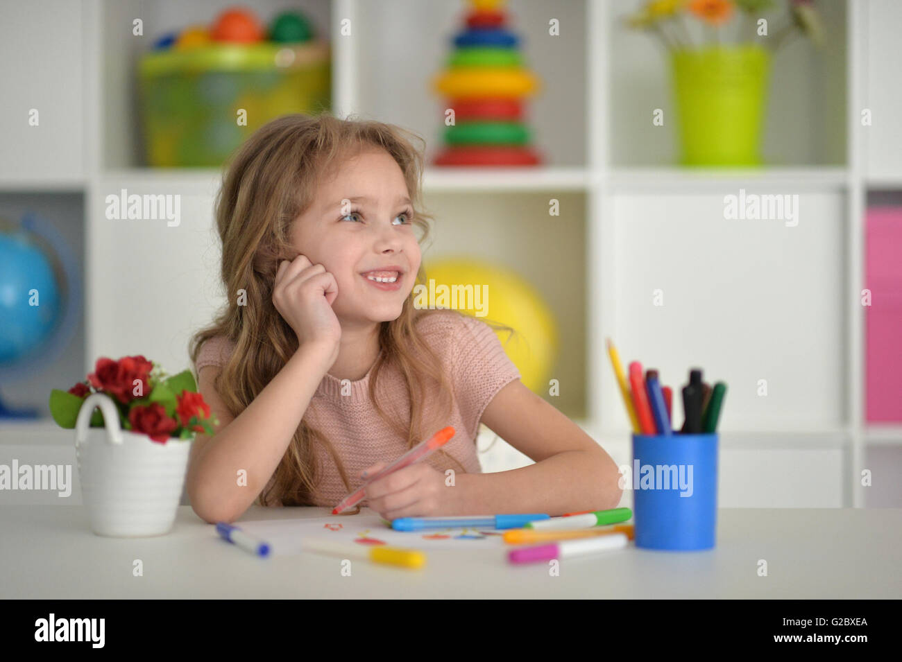 little student girl at art class Stock Photo - Alamy