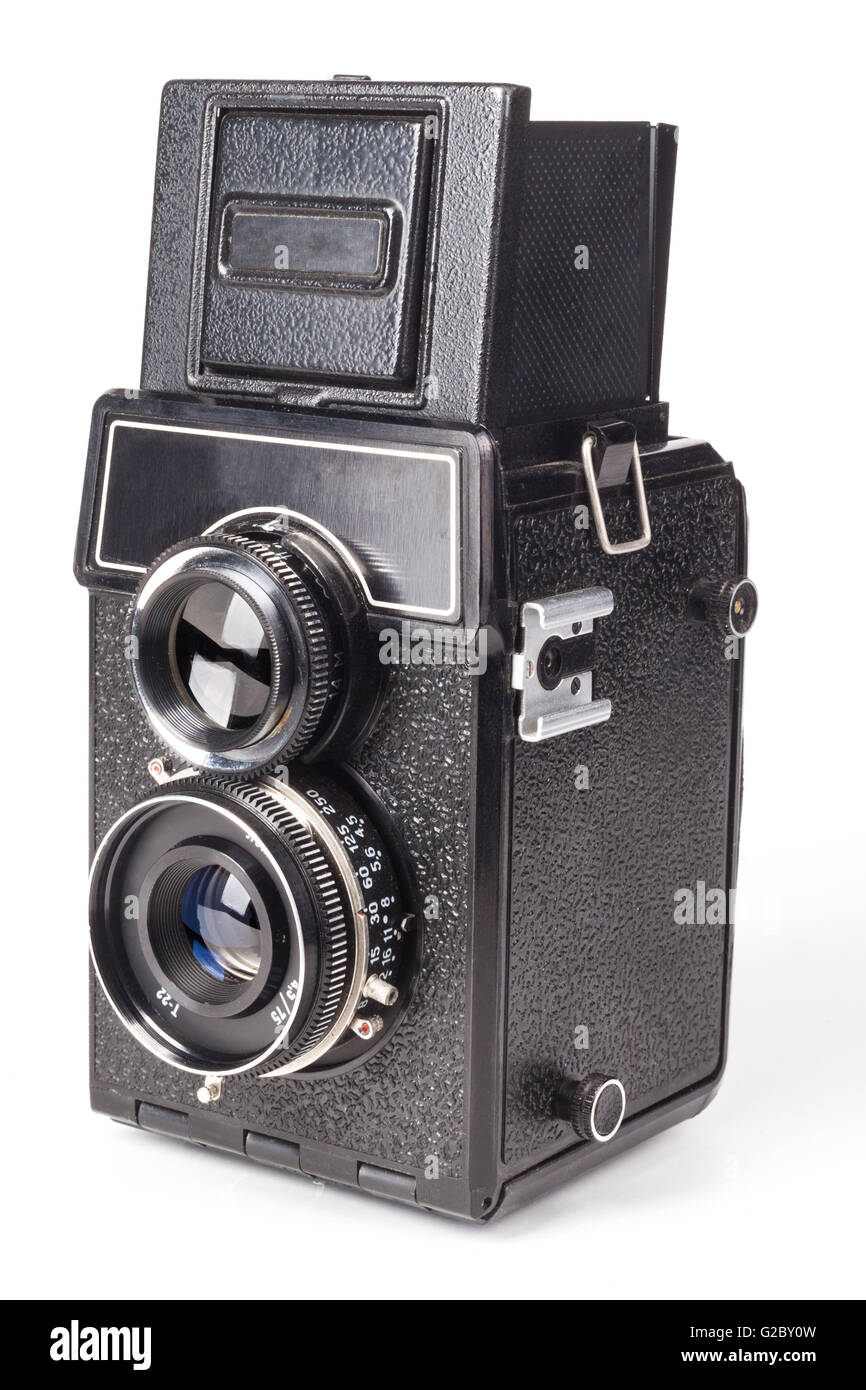 Old Black Film Camera Isolated on White Background Stock Photo - Alamy