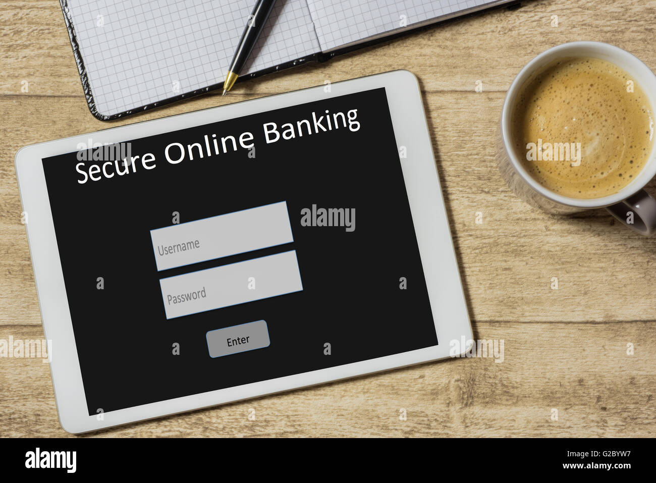 Tablet with screen for secure online banking Stock Photo - Alamy
