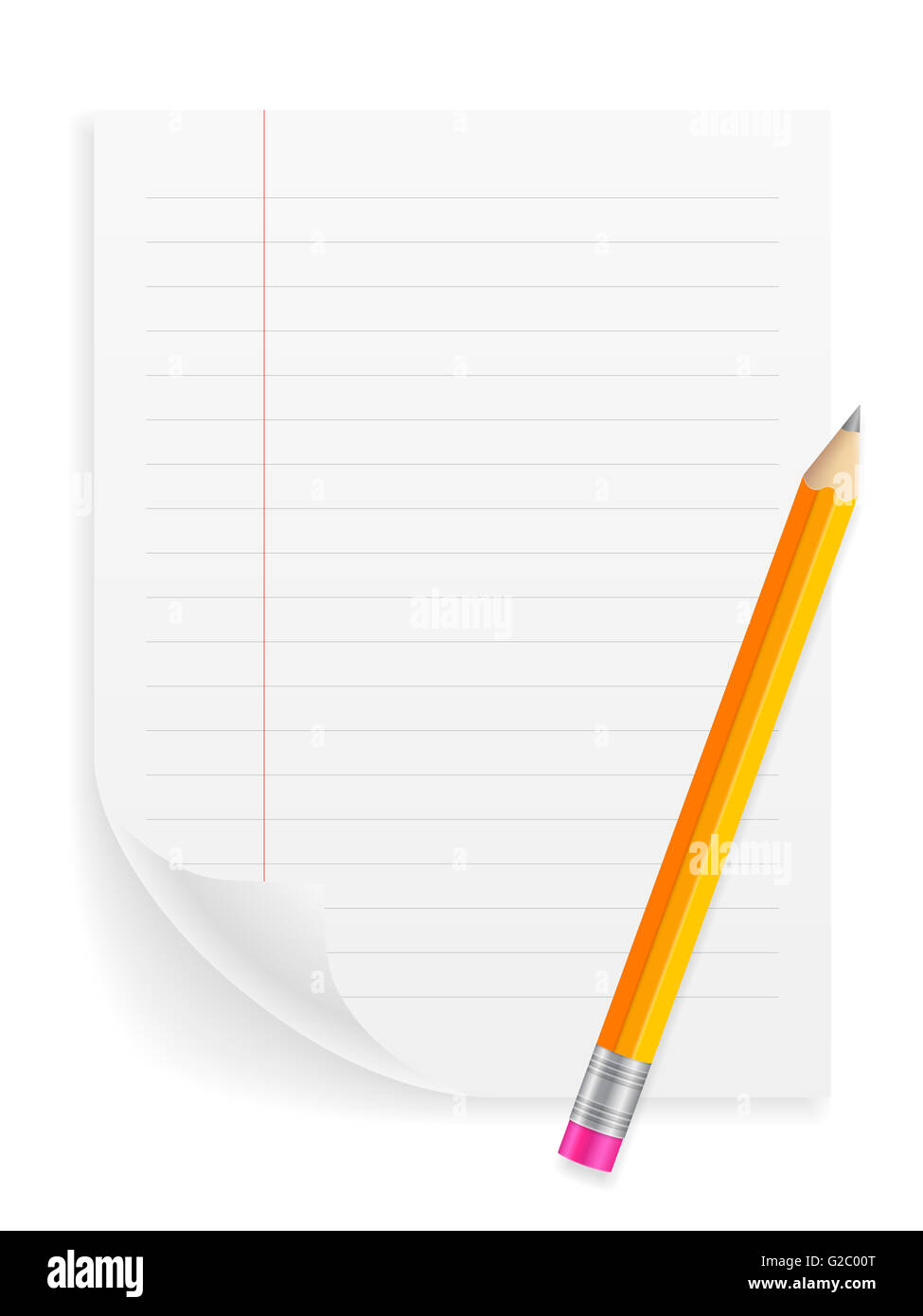 Notebook sheet and pencil on a white background Stock Photo - Alamy