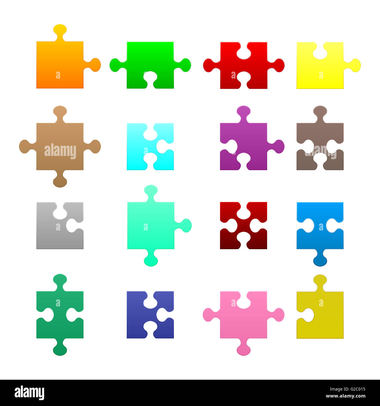 Colors jigsaw puzzle pieces on a white background Stock Photo - Alamy