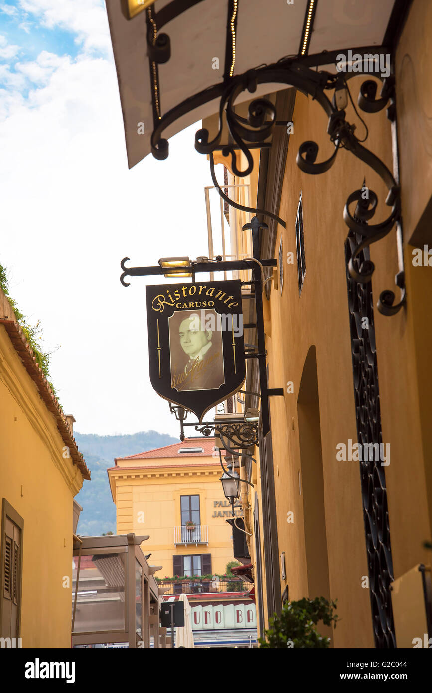 The sign of the Enrico Caruso, a famous Italian Tenor, in Sorrento ...