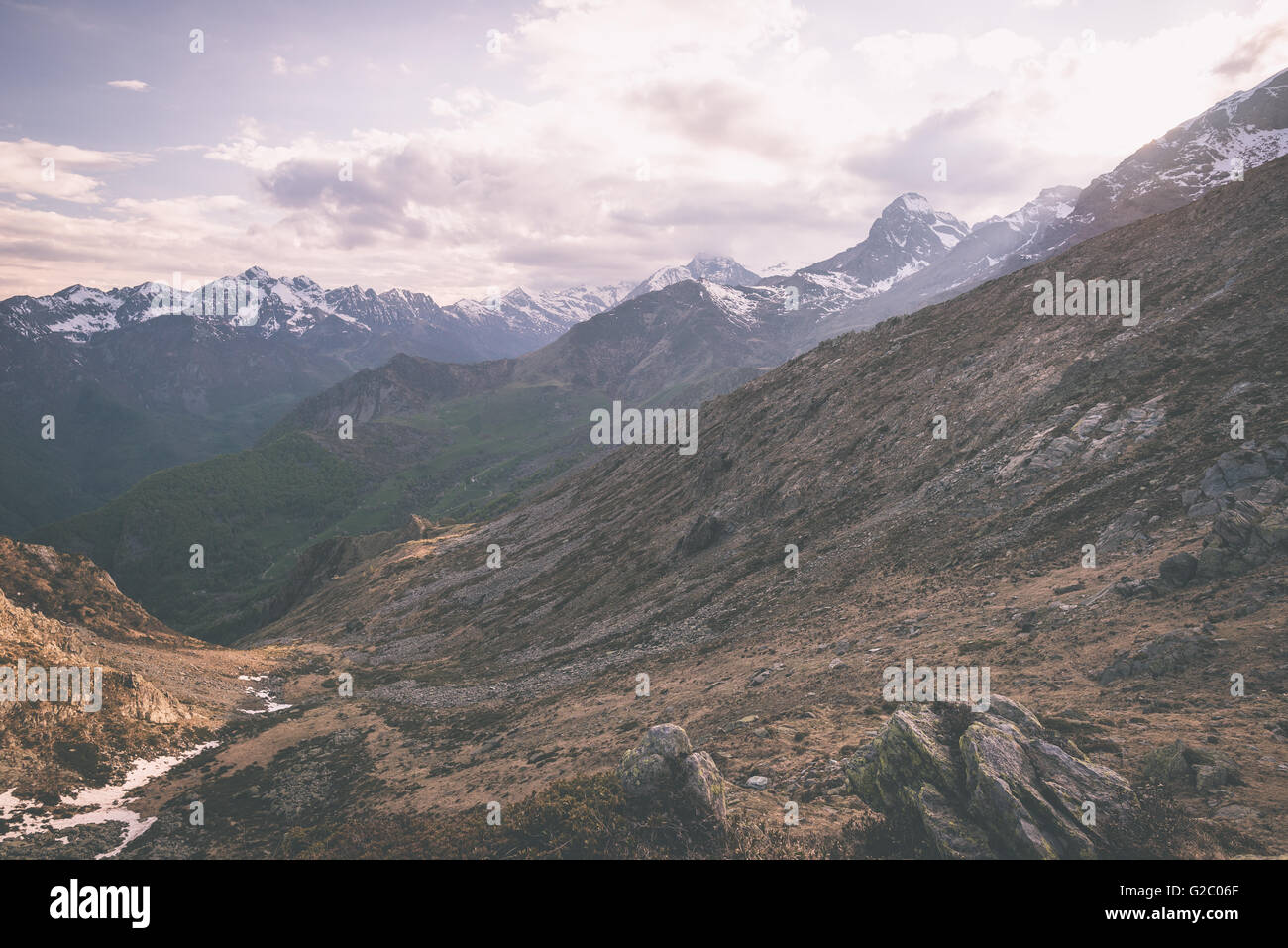 High altitude extreme terrain, rocky mountain peak and jagged ridge ...