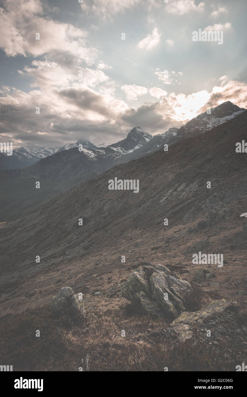 High altitude extreme terrain, rocky mountain peak and jagged ridge ...