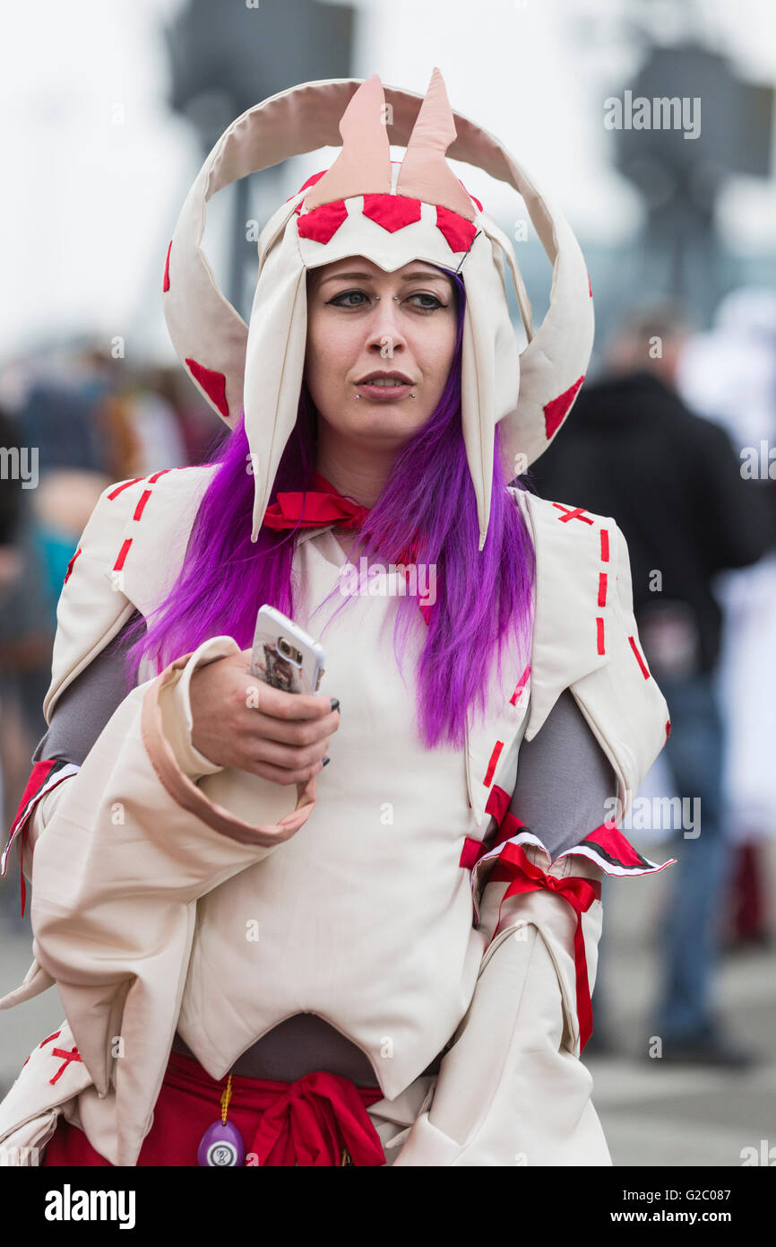 London, UK. 28 May 2016. Cosplayers gather at Excel. The MCM ComicCon ...